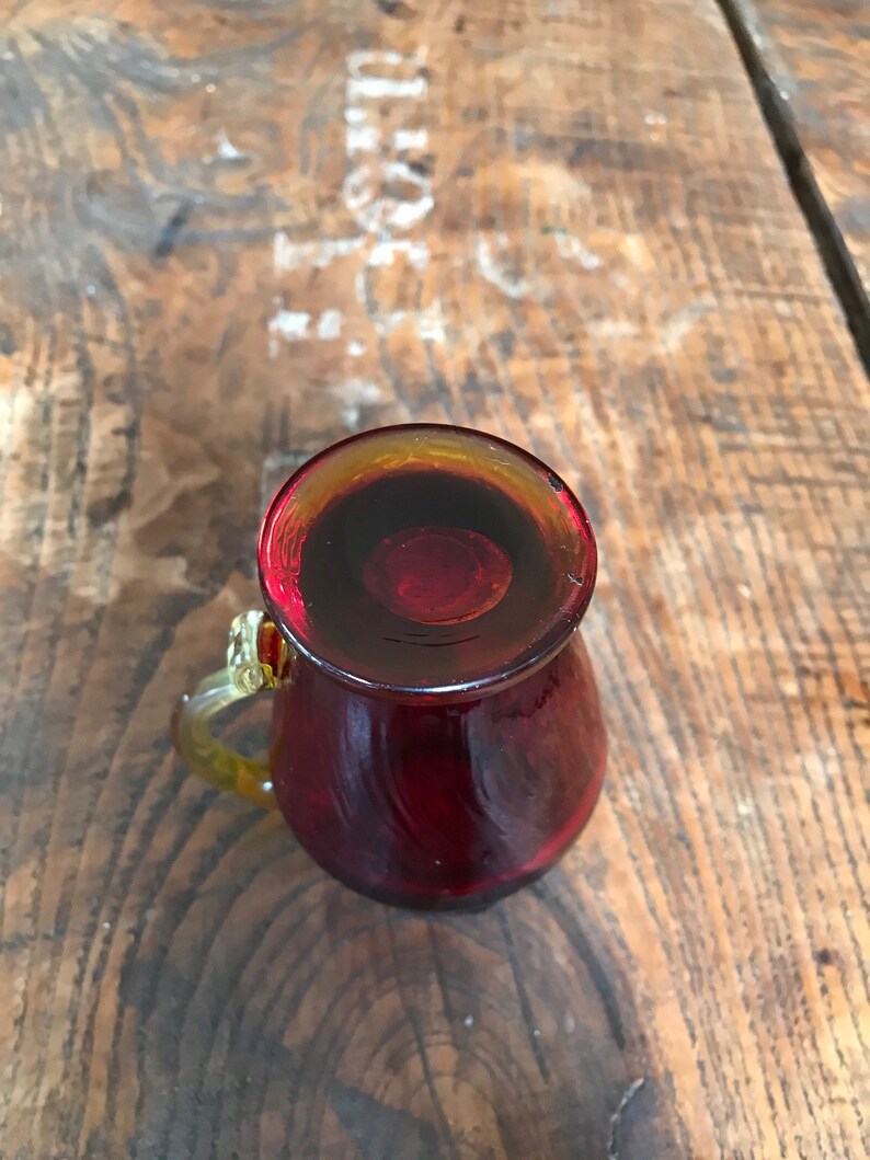 Vintage Hand Blown Ruby Red With Yellow Miniature Glass Pitcher - Etsy