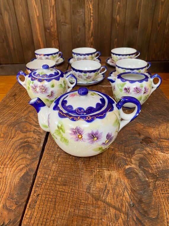 16 Pcs Floral Nippon Hand Painted Tea Set - Etsy