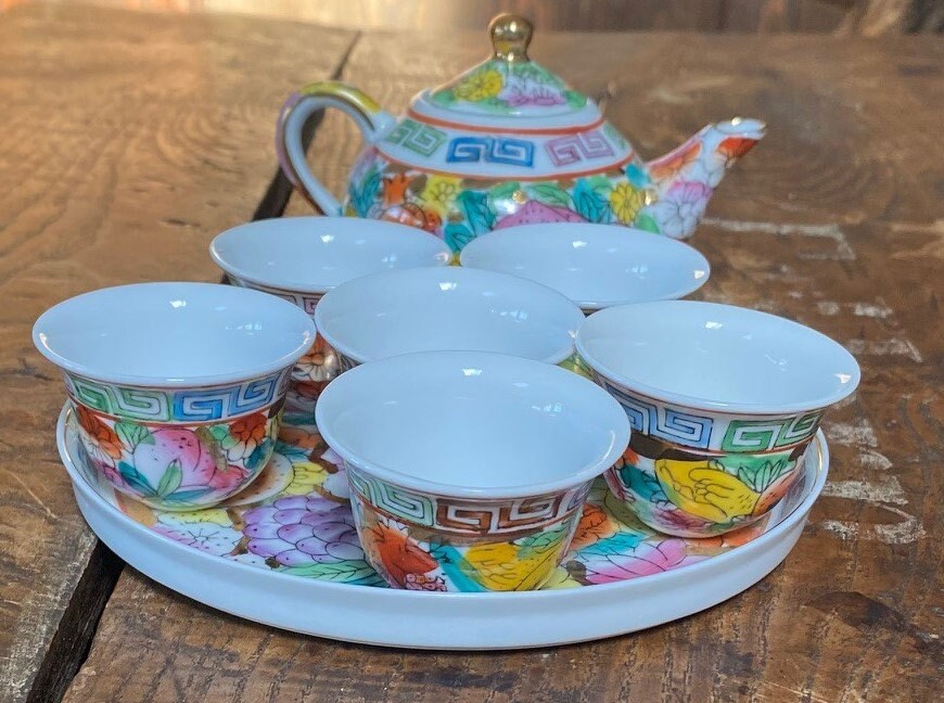 9 Pc Vintage Miniature Chinese Tea Set Rose Pattern W/gold Accents - Etsy