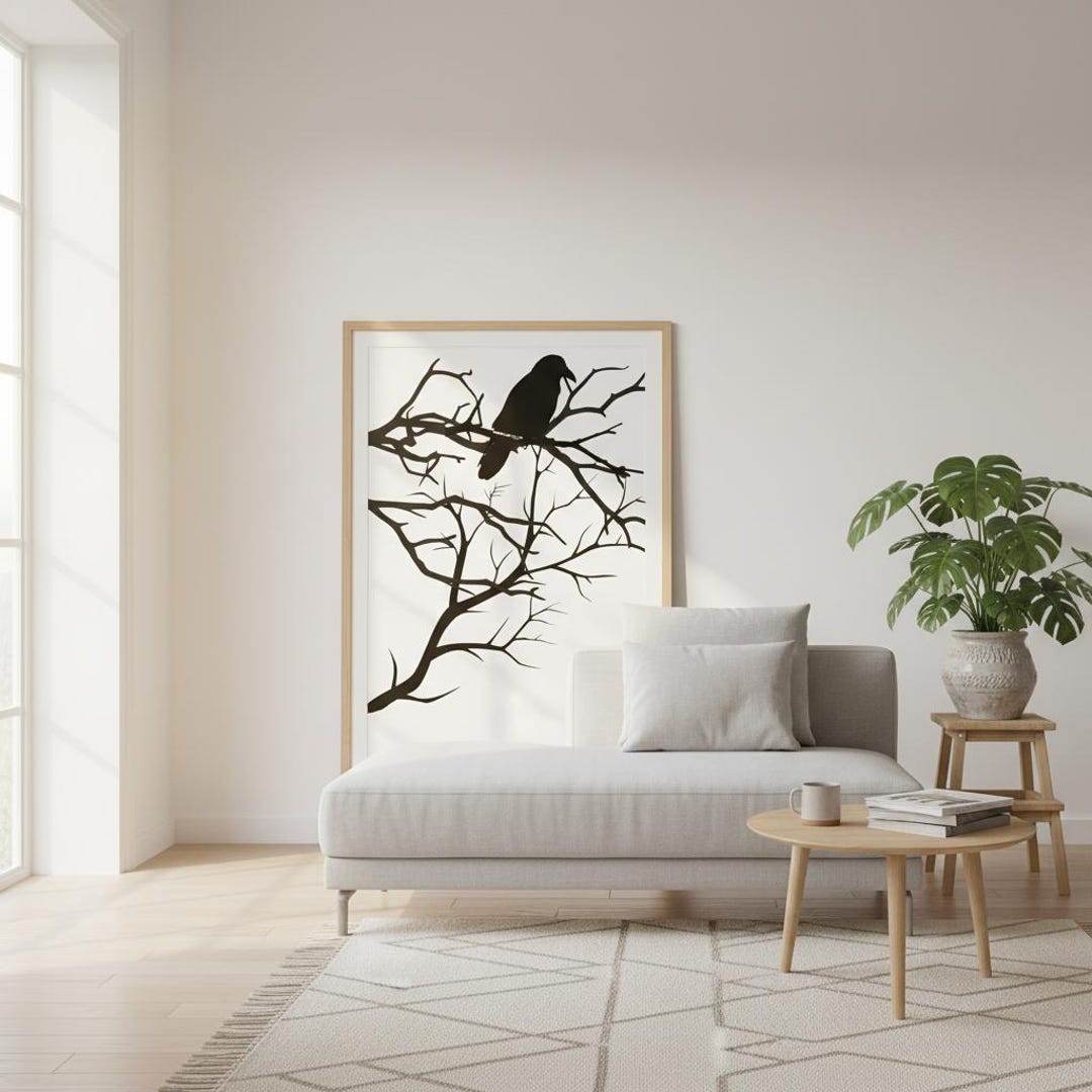 Minimalist Crow Halloween Decor Poster - Spooky Art for Home - Etsy