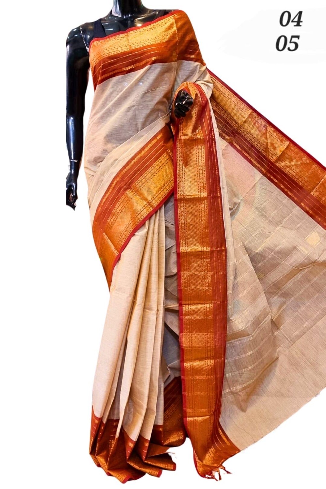 Handloom Kanchi Cotton Saree. Fall, Pico and Tassels Done. With Blouse ...