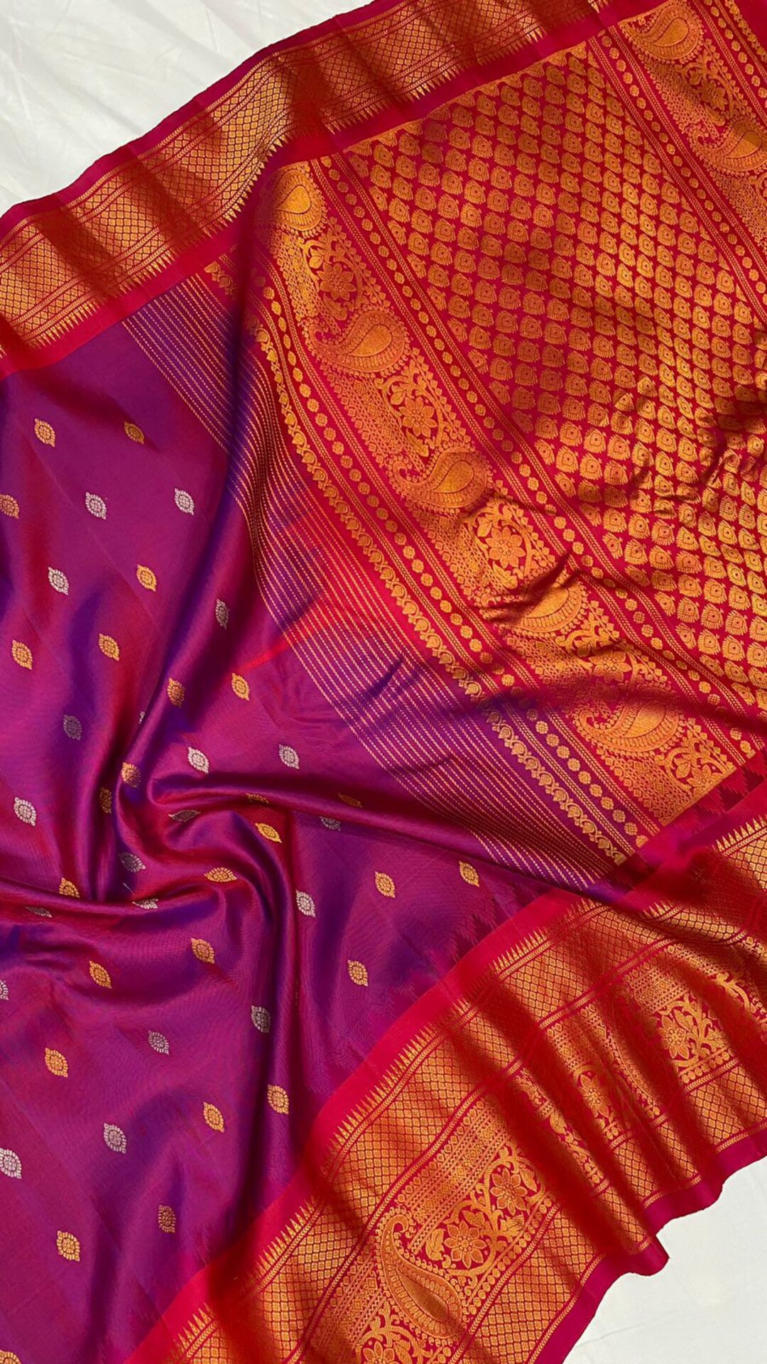 Pure Silk Gadwal With Kanchi Border With Unstitched Blouse Material - Etsy