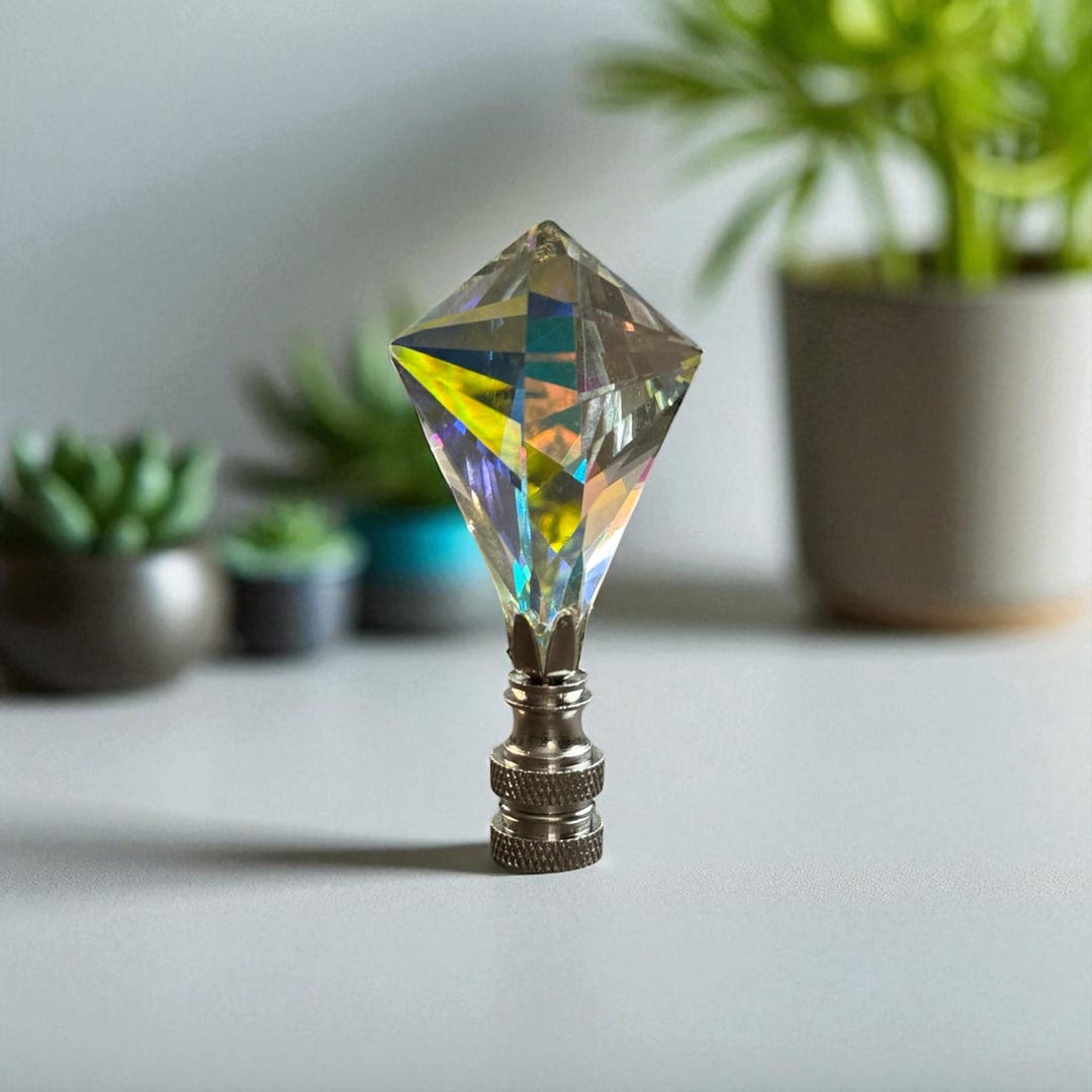 Rainbow Crystal Lamp Finial: Modern Glam Diamond Cut Glass Topper - Etsy