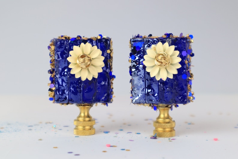 Handmade Royal Blue Spark Finial Set - Lamp Accessories - Lamp Decor ...