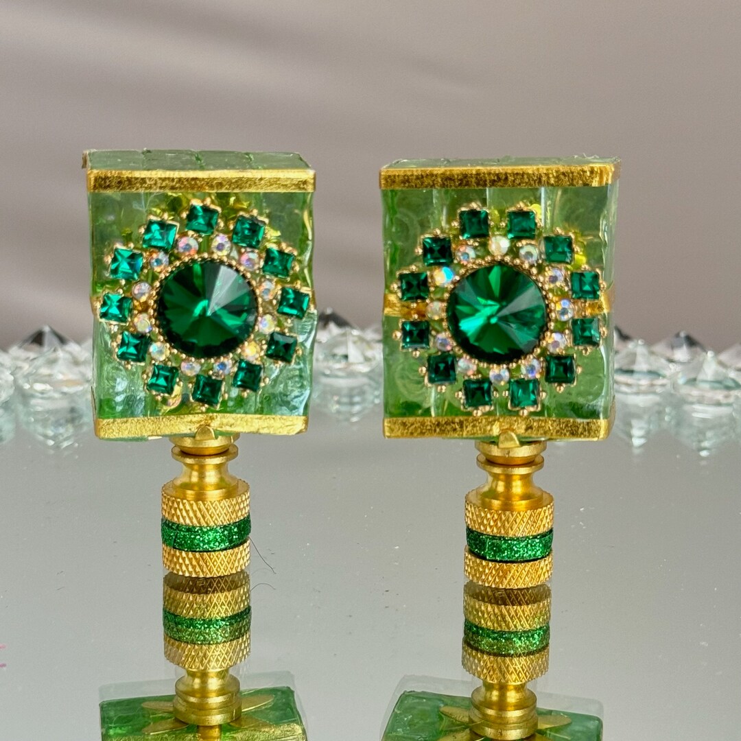 Green Mosaic Finial W/gold - Handmade Finial Set - Artisan Finials ...