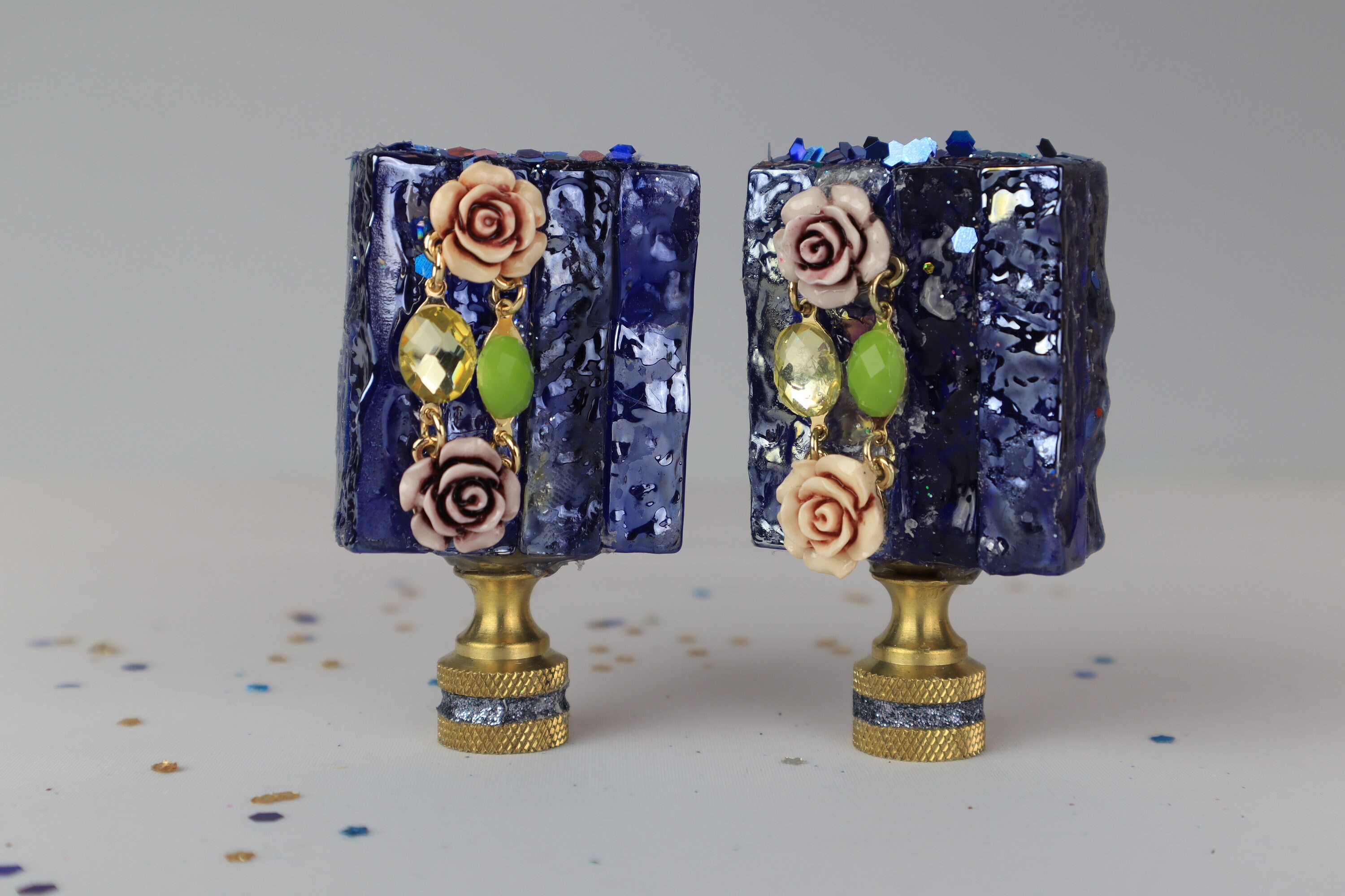 Handmade Floral Lamp Finial Set - Artisan Lamp Decor - Etsy