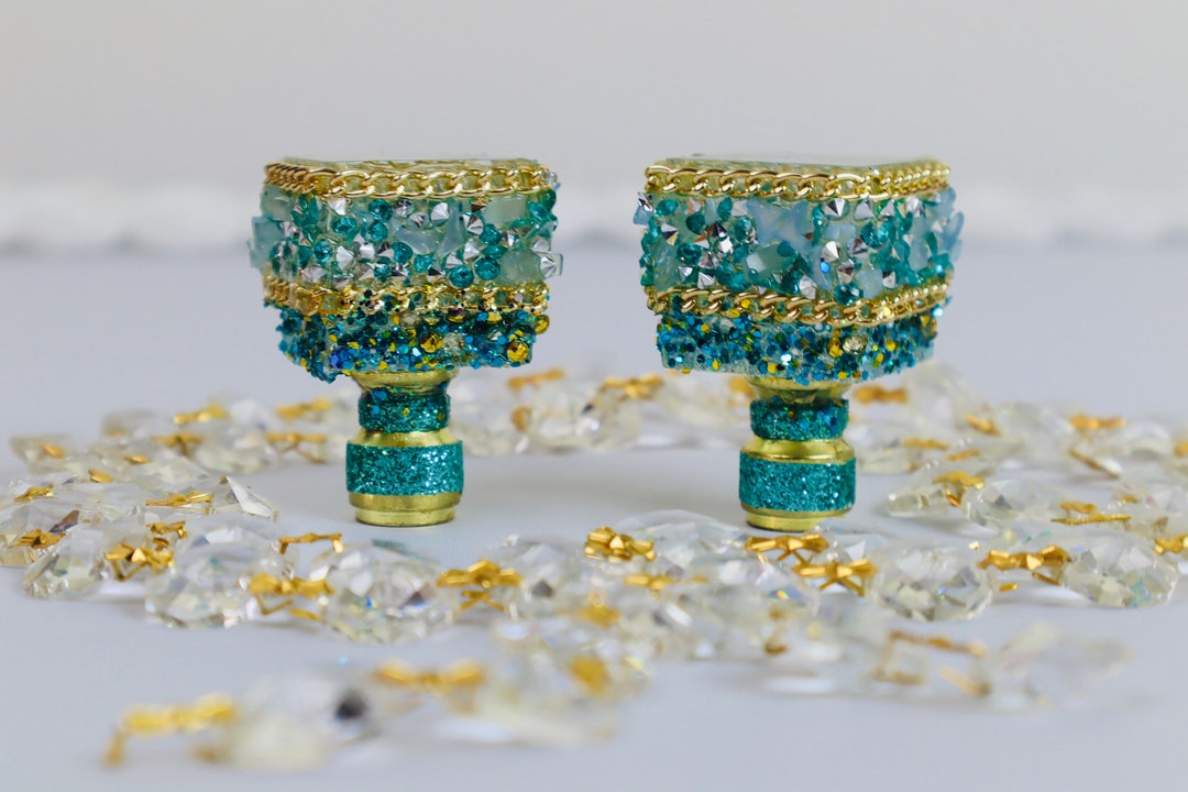 Handmade Teal & Gold Finials Set Artisan Finials Lamp - Etsy