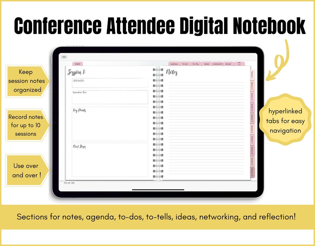 Digital Notebook for Conference & Event Attendees, Goodnotes Notebook ...