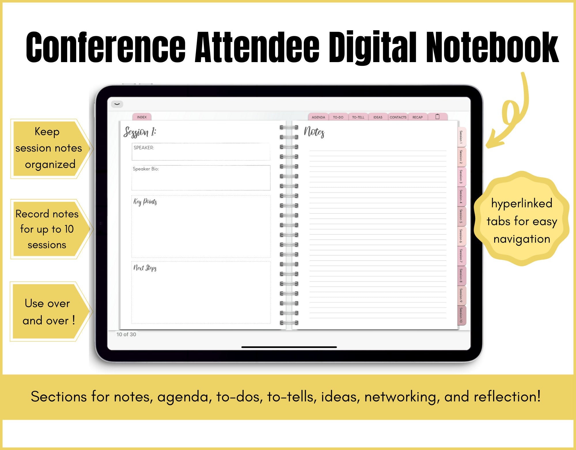 Digital Notebook for Conference & Event Attendees, Goodnotes Notebook ...