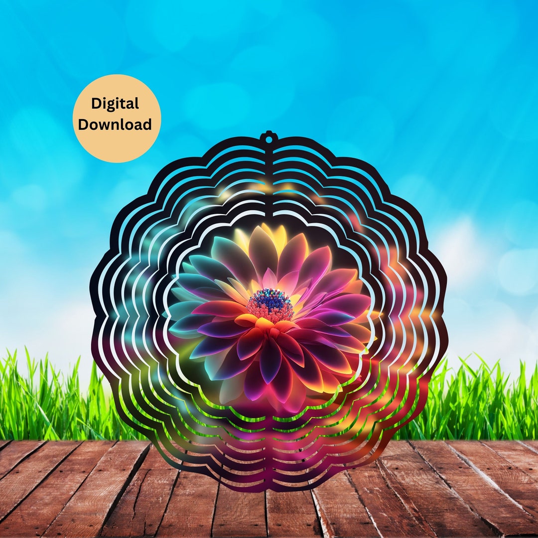 Daisy Flower Neon Wind Spinner Sublimation Png Design, Wind Spinners ...