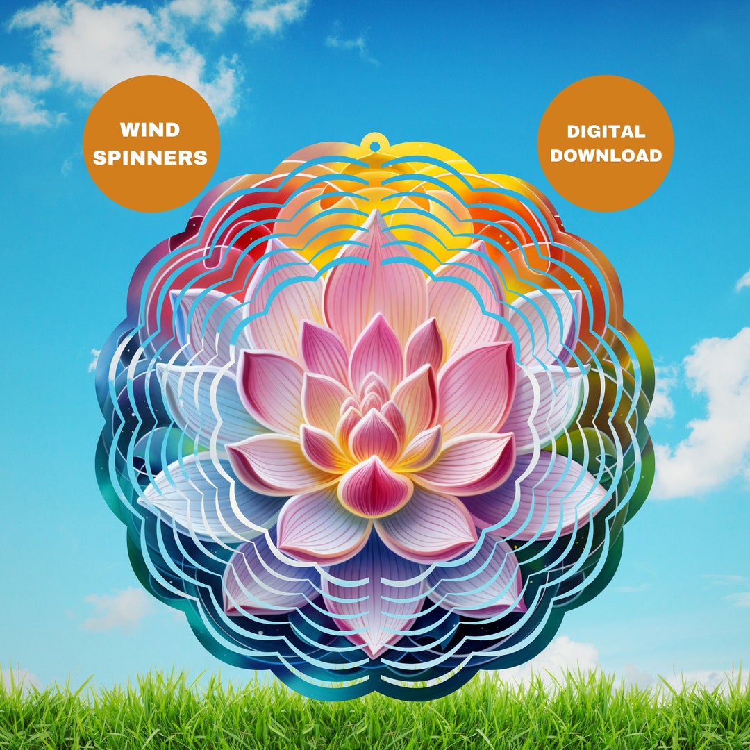 Rainbow Lotus Flowers Wind Spinner Sublimation Png Design, Wind ...