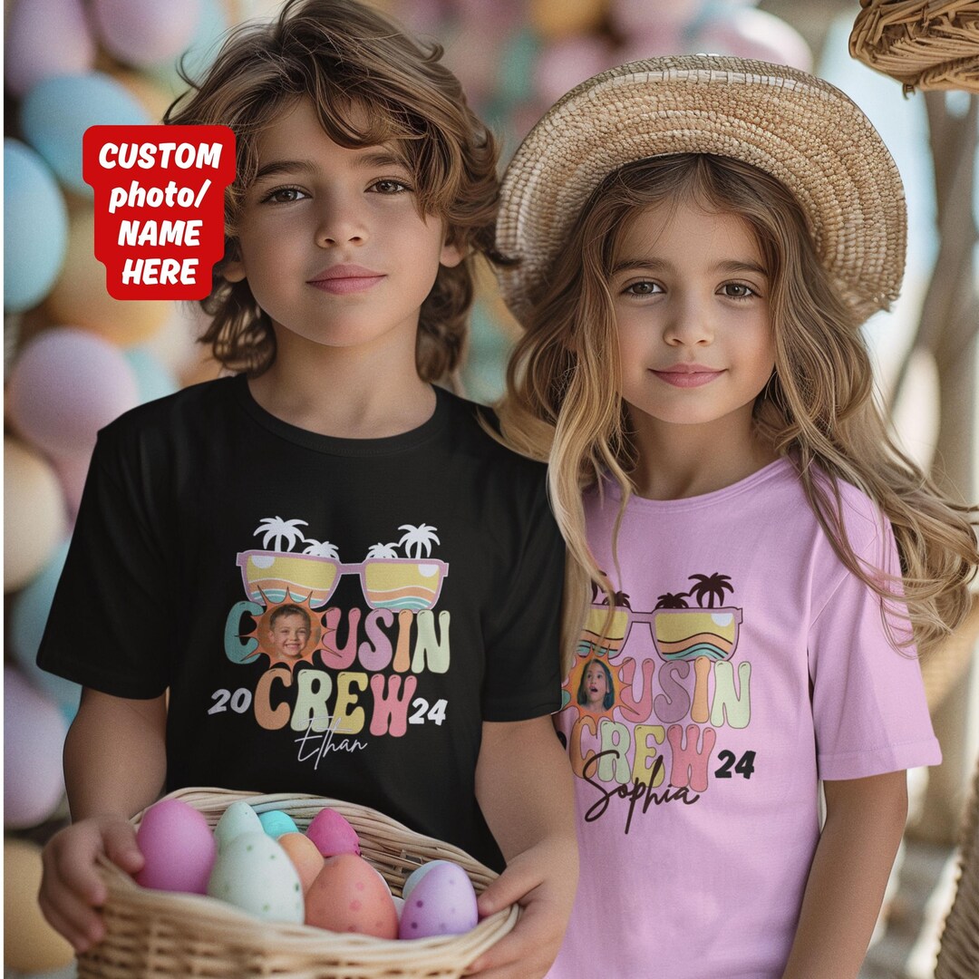 Personalized Groovy Cousin Crew Name 2024 Photo Vacation Kids Shirt, Custom Summer Retro ...