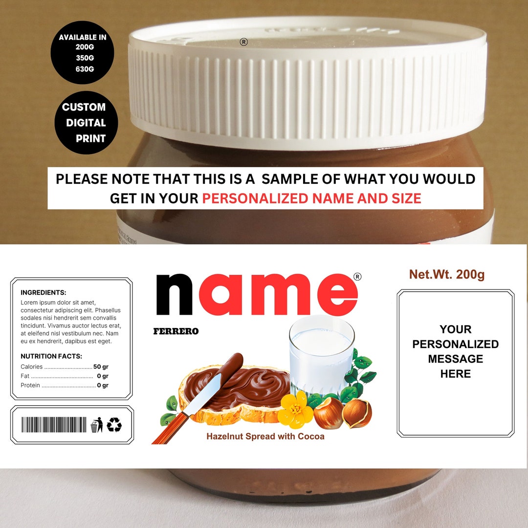 Personalized Chocolate Spread Name Label Digital Download, Custom ...