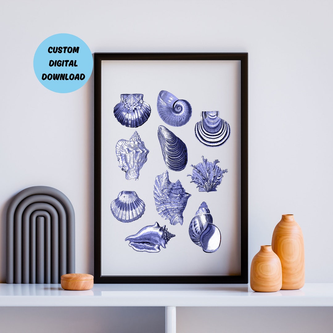 Blue Seashell Wall Art Print Illustration, Mothers Day Printable ...