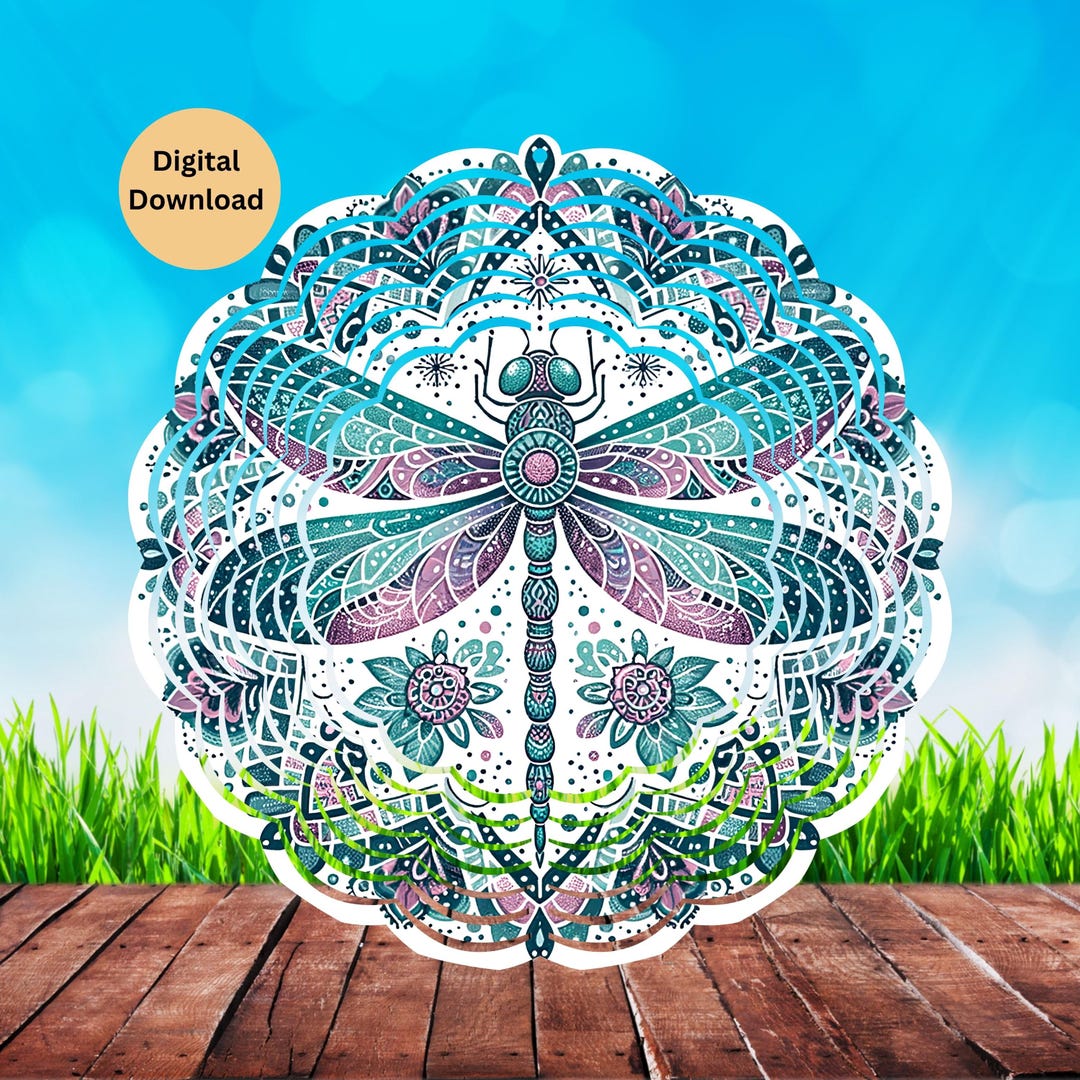 Mandala Dragon Fly Wind Spinner Template Sublimation Design, Mandala ...