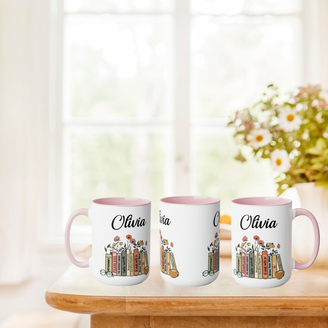 Personalized Name Book Shelf Mug Custom Book Name Shelf - Etsy