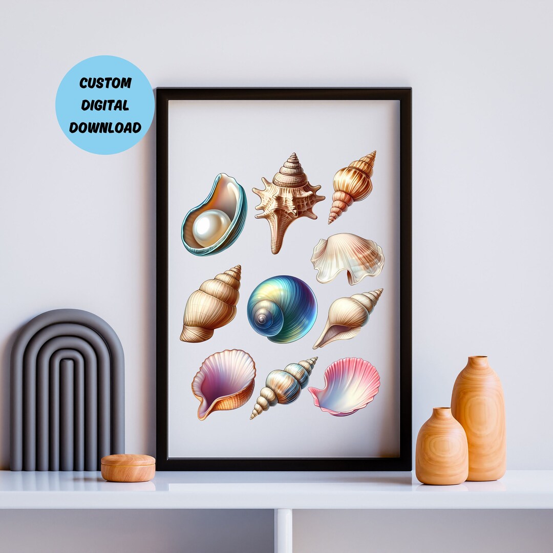 10 Seashell Wall Art Print Illustration, Mothers Day Printable Digital ...