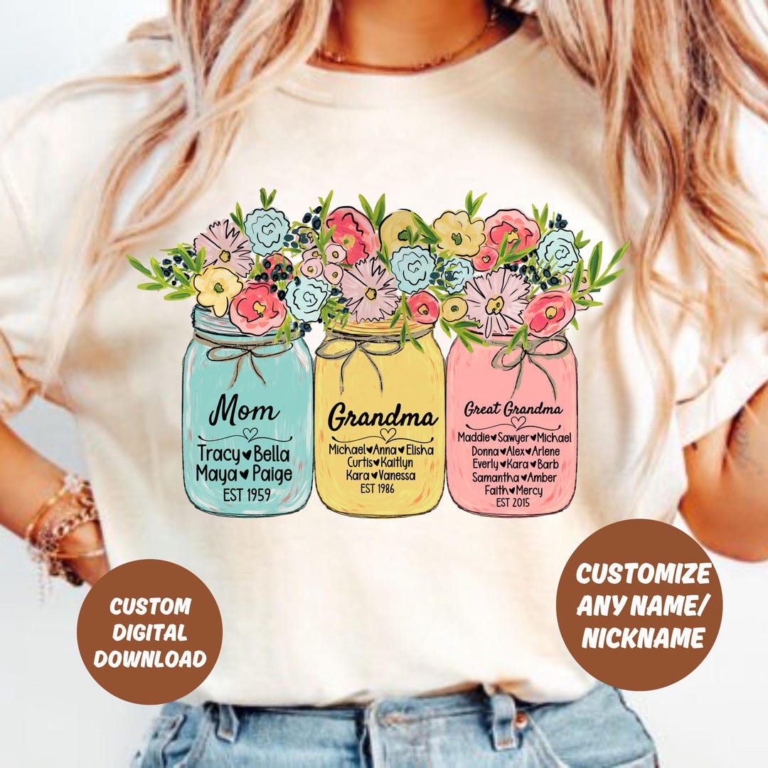 Custom Grandma's Flower Mason Jar Est With Kids Names Wall Frame Jpg ...