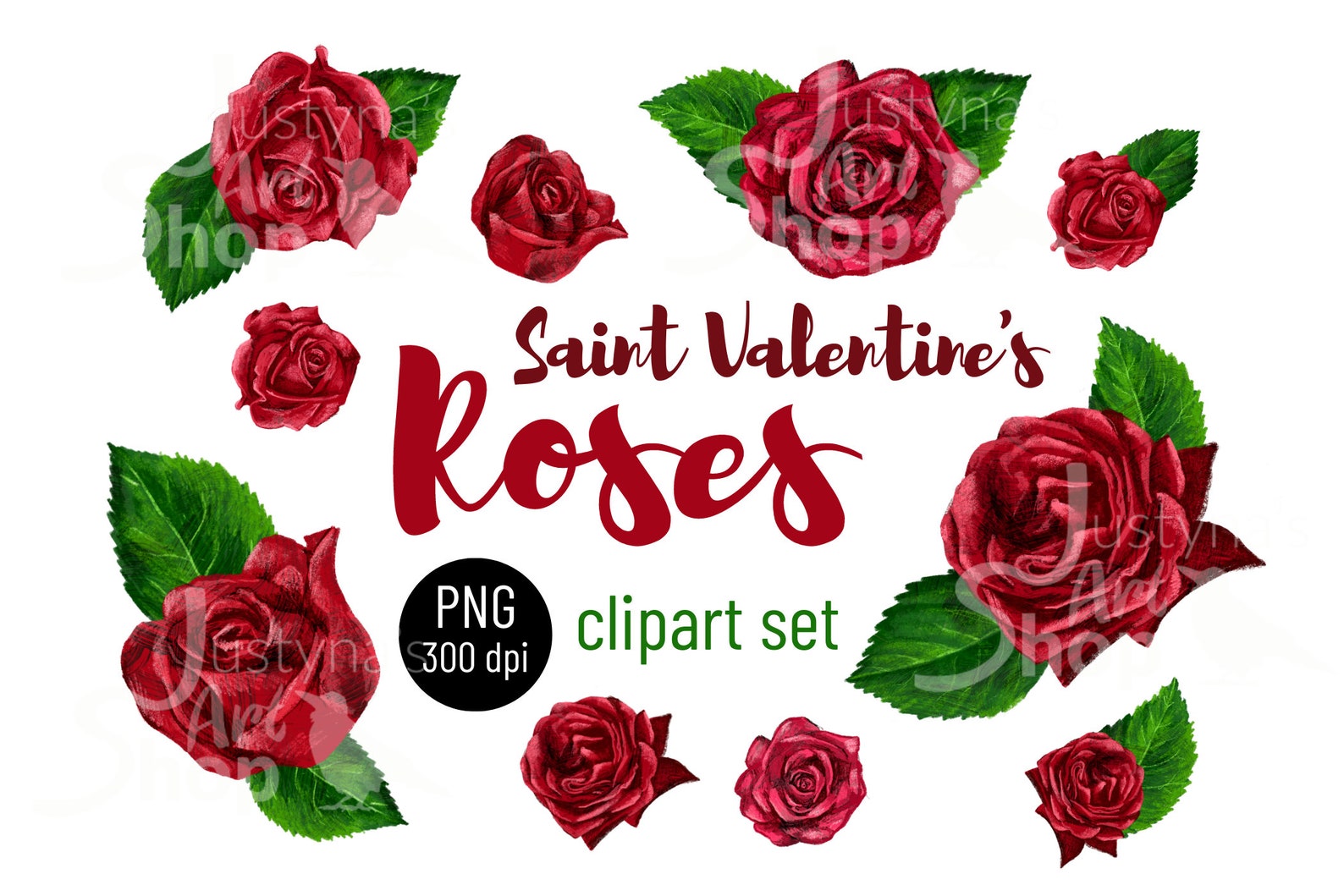 Saint Valentine's Day Roses Clip Art Set, Cute Printable Roses for ...