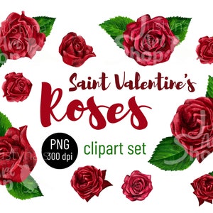 Saint Valentine's Day Roses Clip Art Set, Cute Printable Roses for ...