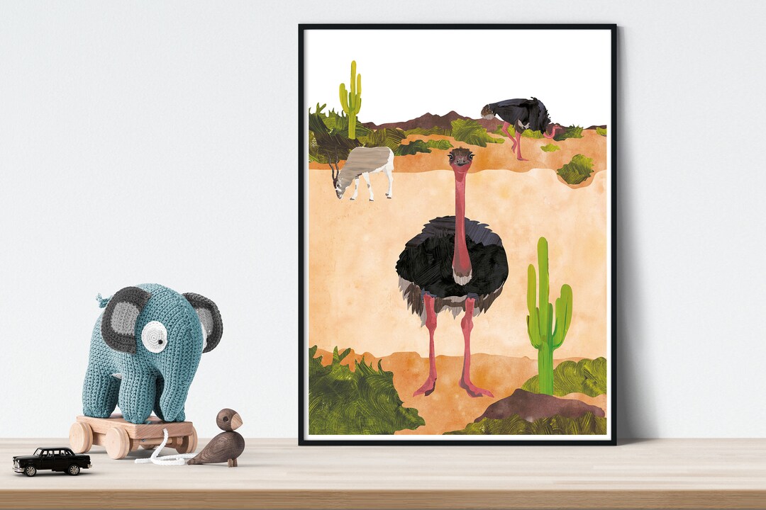 Desert Animal Printable Poster, Digital Wall Decor, Ostrich & Addax ...