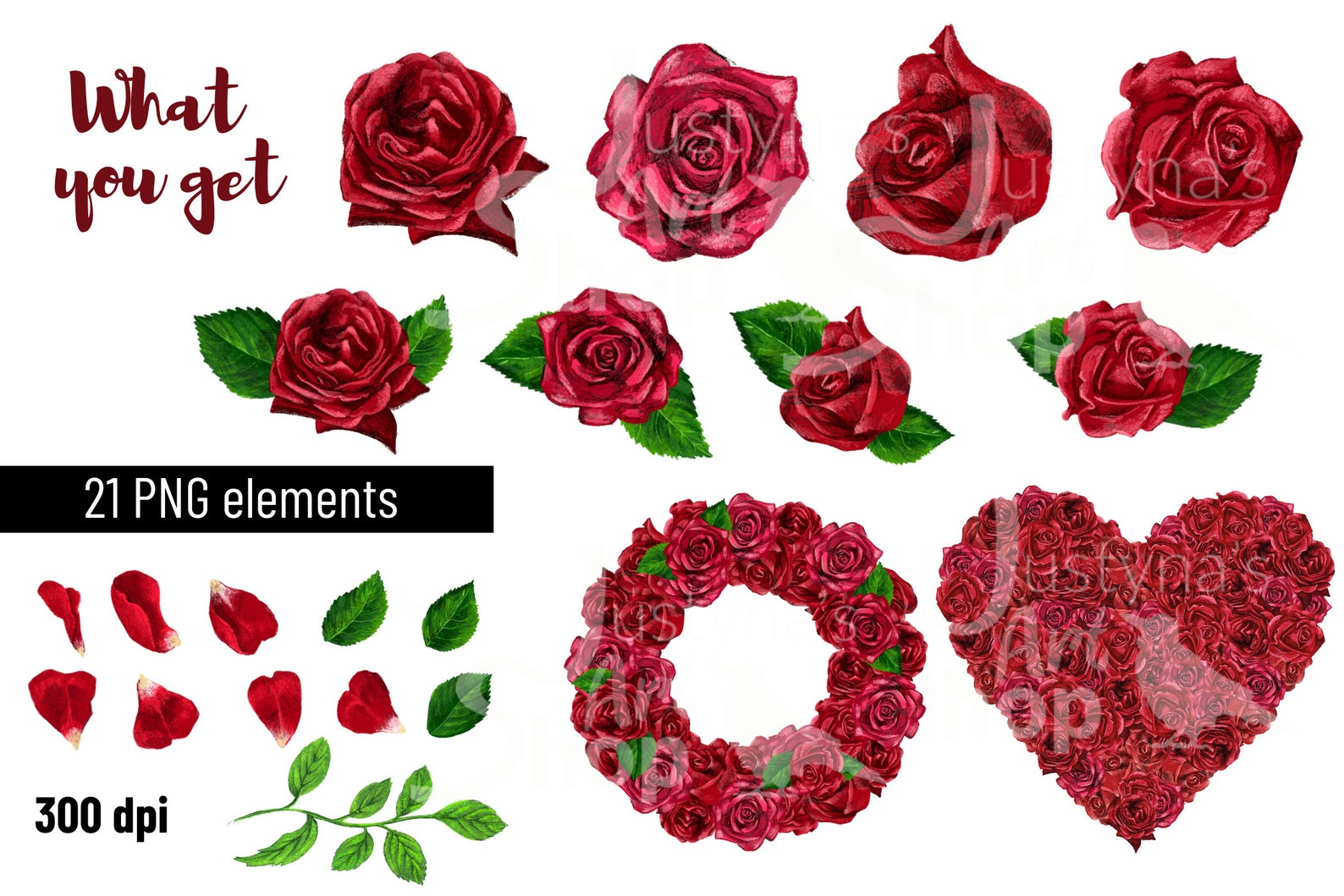 Saint Valentine's Day Roses Clip Art Set, Cute Printable Roses for ...