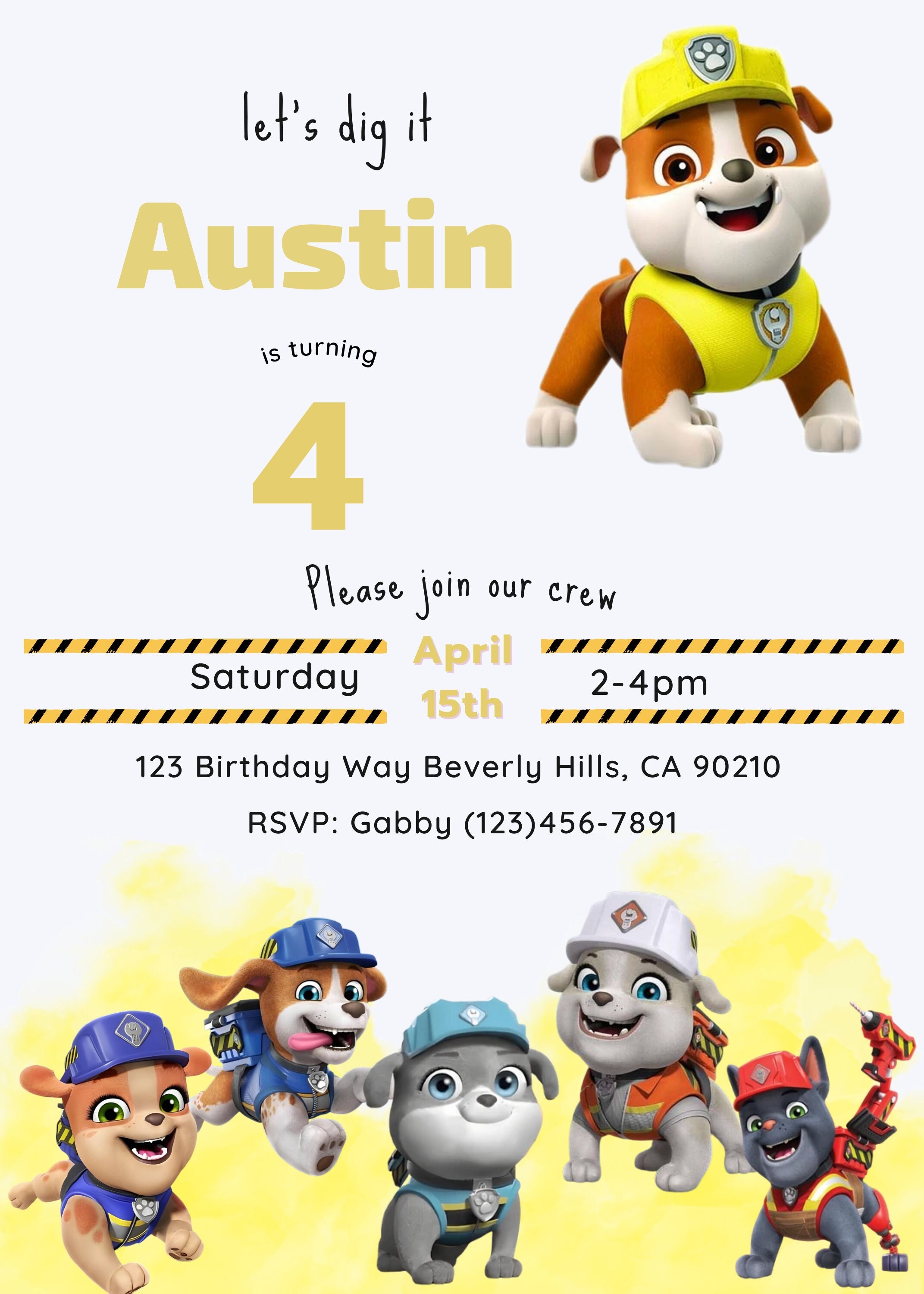 Rubble & Crew Editable Birthday Invitation Template - Etsy