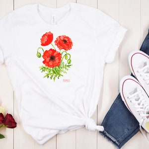 Red Poppy Flower Watercolor Print T-shirt Plant Lover Gift Plant Lady ...