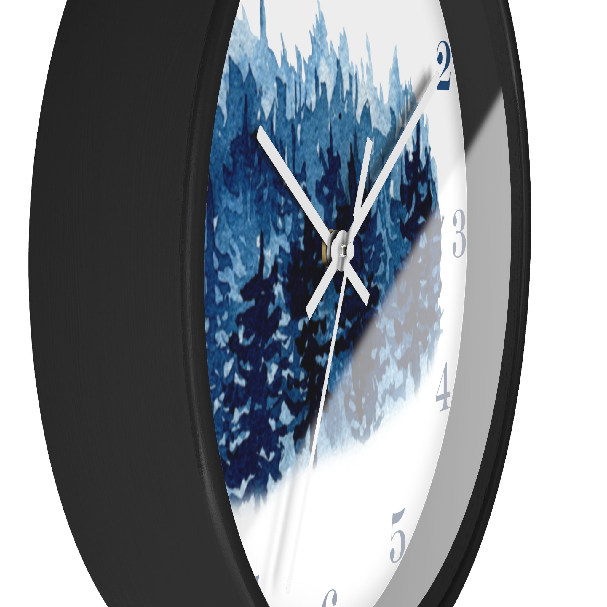 Watercolor Pine Trees Wall Clock With Numbers, Western Goth, Indigo ...