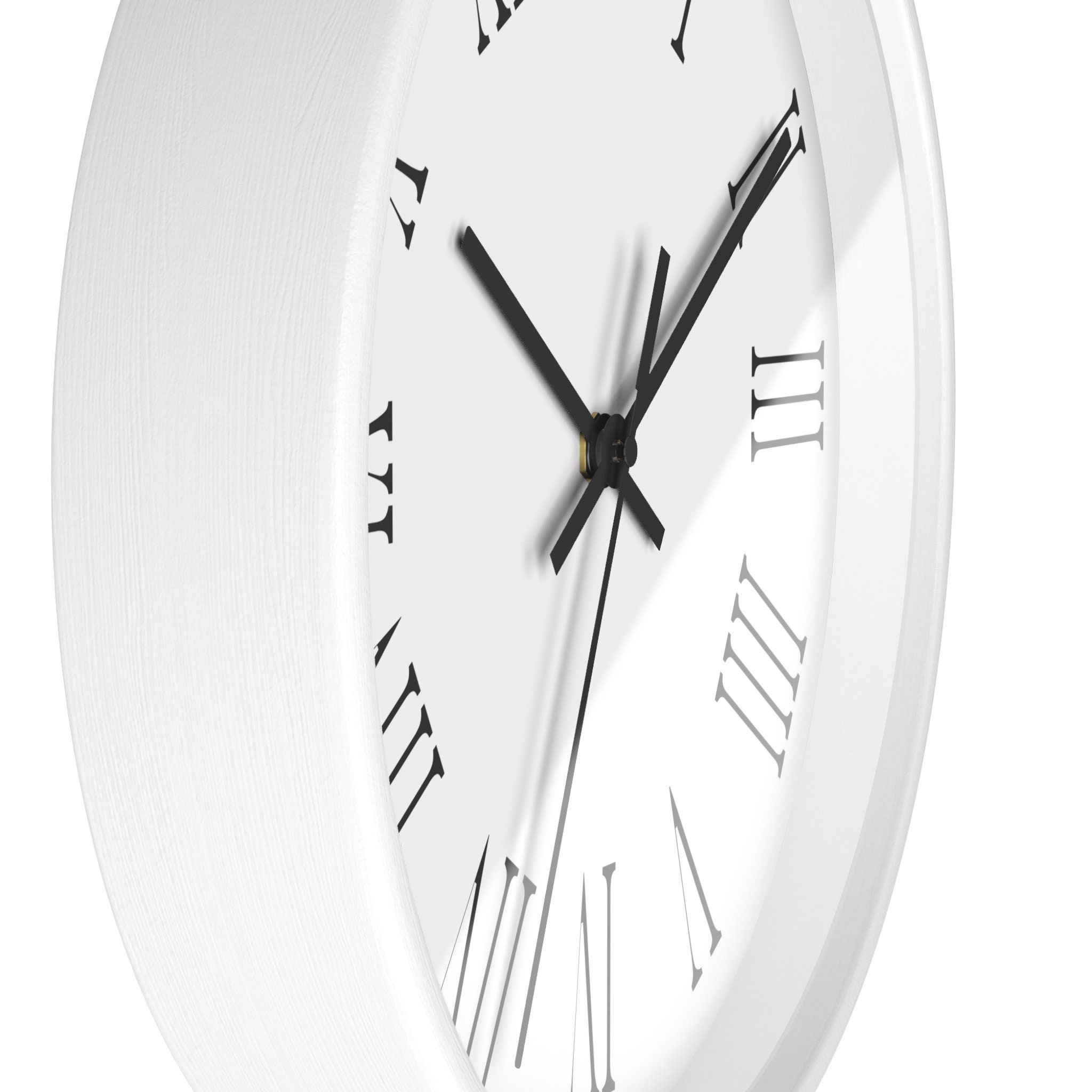 White Analog Wall Clock, Wood Frame, Battery Operated, Silent Movement ...