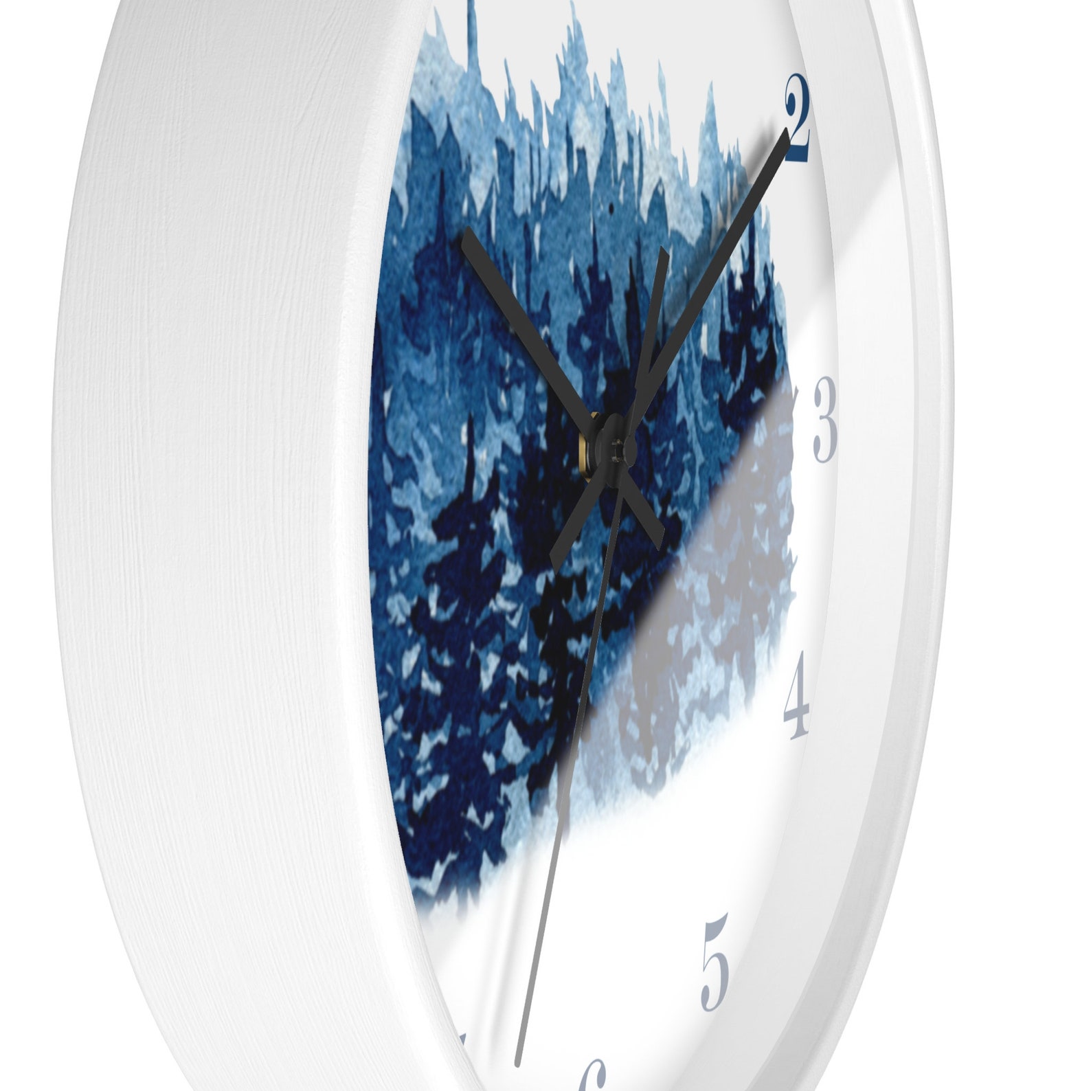 Watercolor Pine Trees Wall Clock With Numbers, Western Goth, Indigo ...