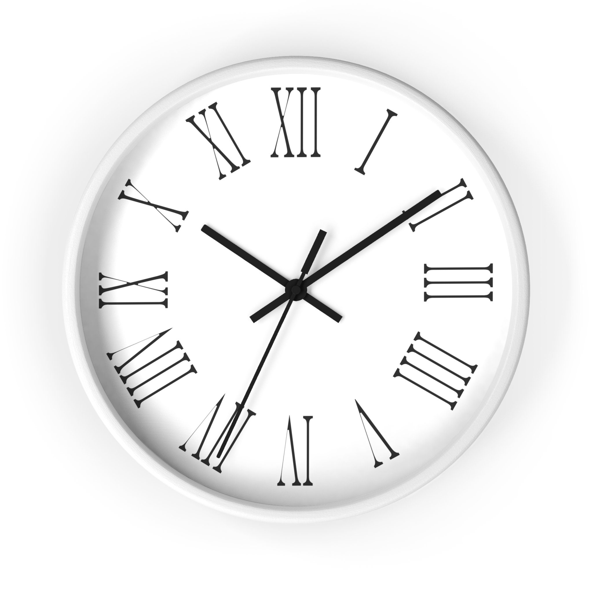 White Analog Wall Clock, Wood Frame, Battery Operated, Silent Movement ...