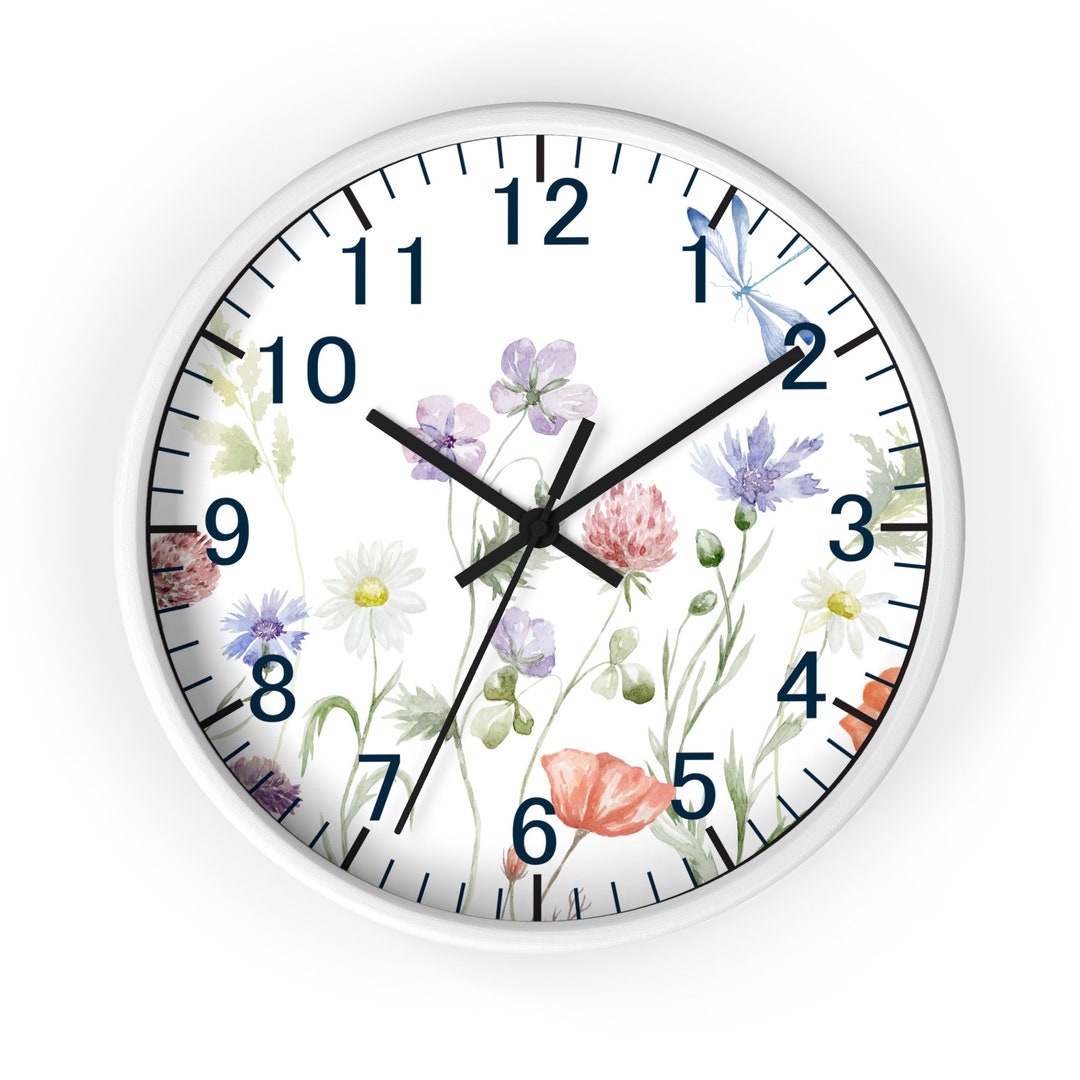 Wild Flower House Clock Floral Wall Art Glass 10 Clock Watercolor ...