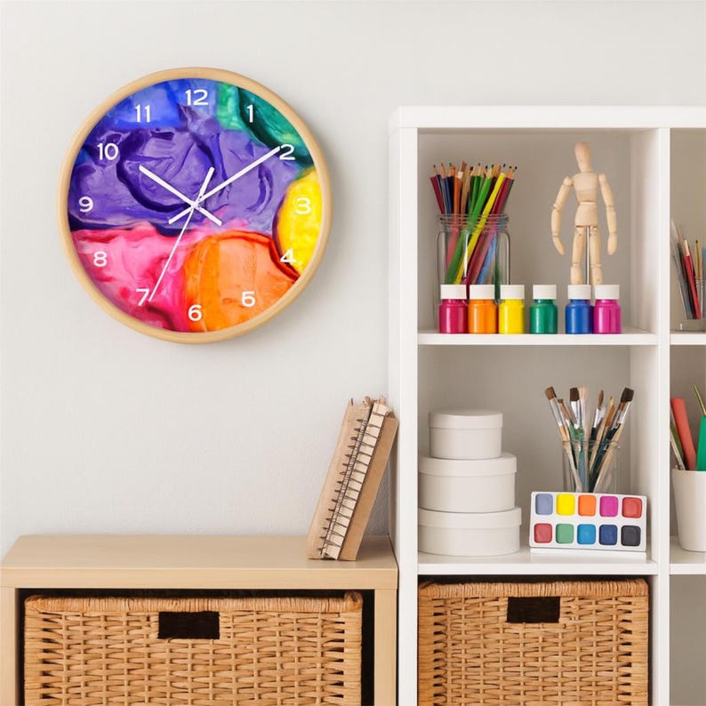 Colorful Wall Clock, Color Paint Palette Home Decor, Unique ...