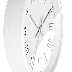White Analog Wall Clock, Wood Frame, Battery Operated, Silent Movement ...