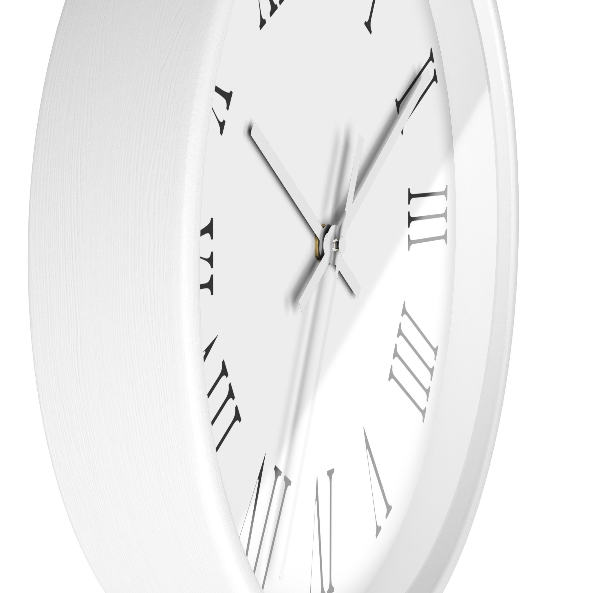 White Analog Wall Clock, Wood Frame, Battery Operated, Silent Movement ...