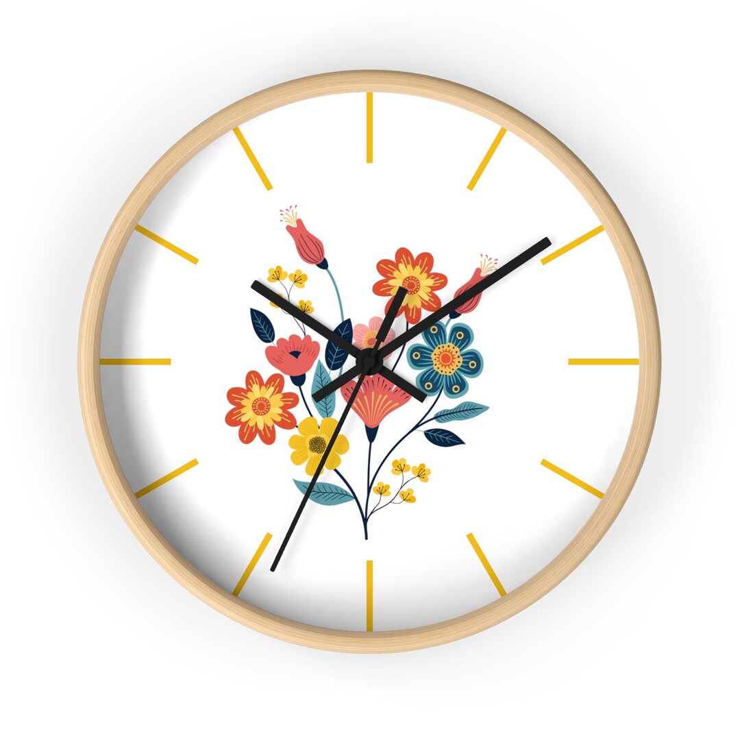 Scandinavian Floral Wall Clock Floral Wall Art Glass 10' Minimalist ...
