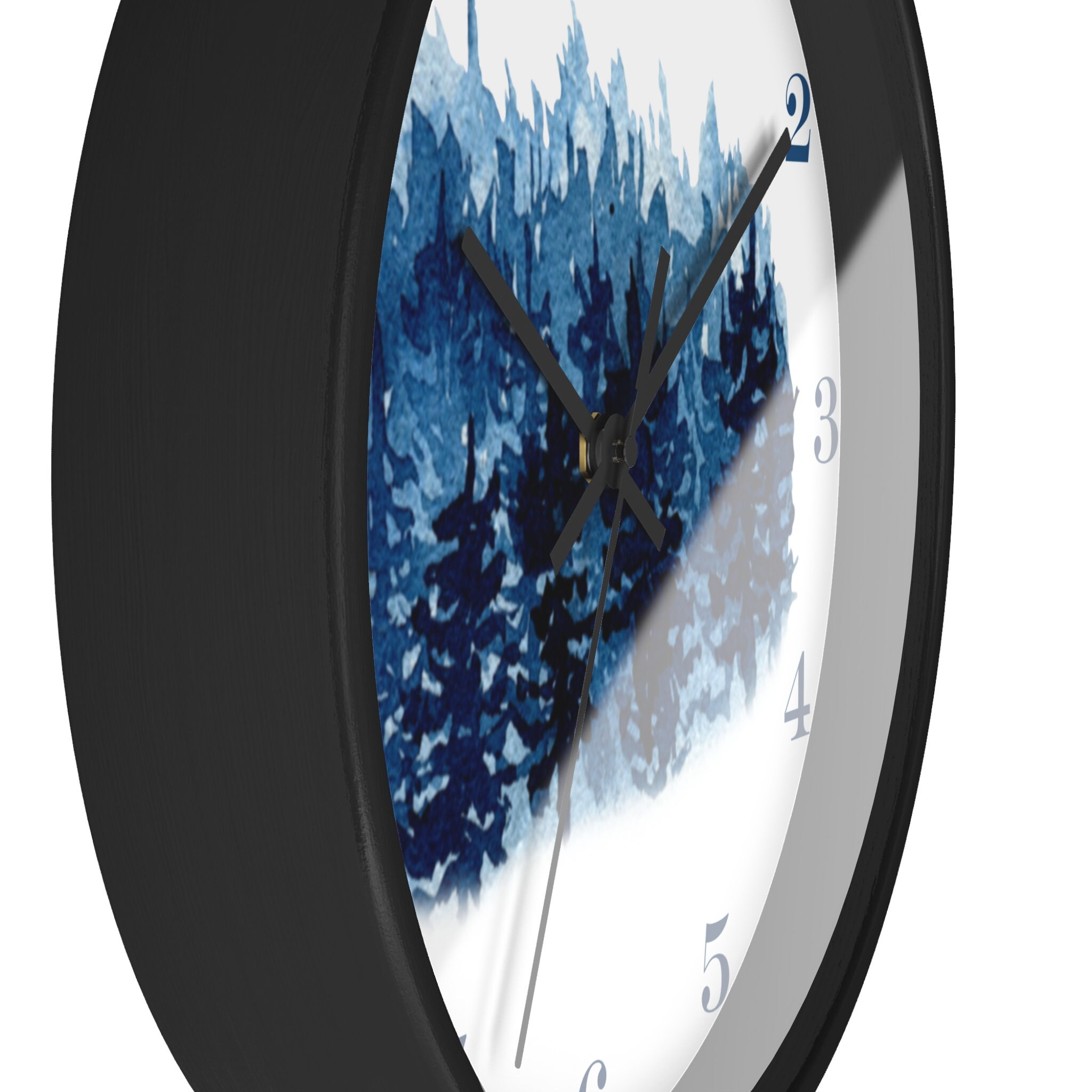 Watercolor Pine Trees Wall Clock With Numbers, Western Goth, Indigo ...