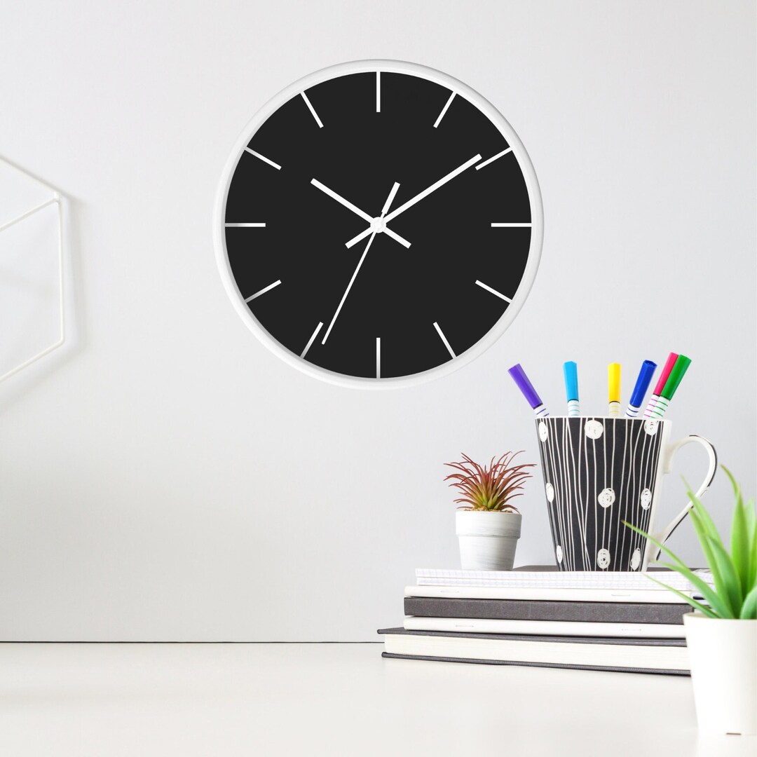 Black and White Analog Wall Clock Minimalist Style Battery Operated ...