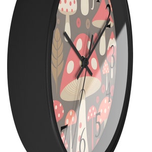 Red Mushroom Analog Wall Clock, Black Wood Frame, Battery Operated With ...