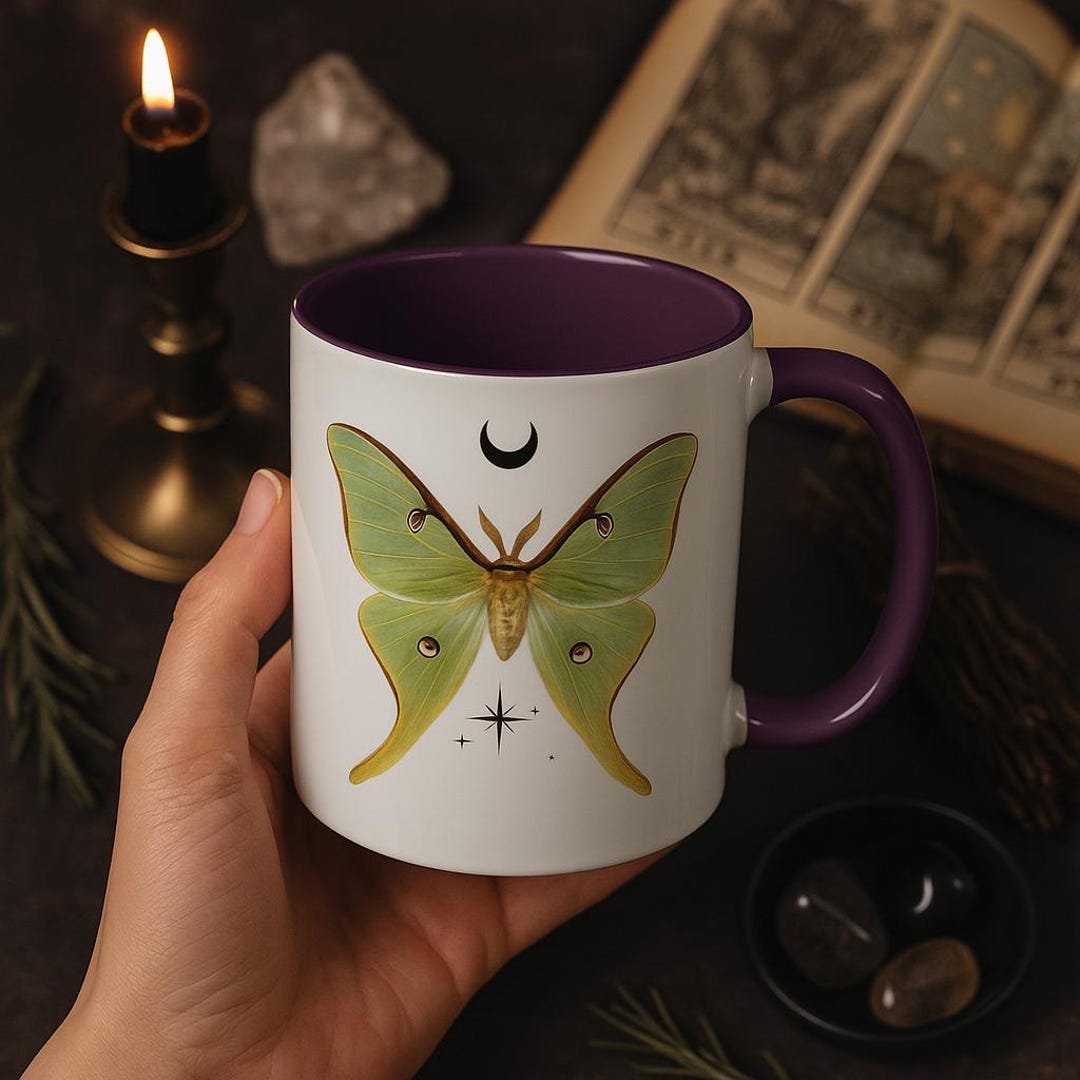 Luna Moth Coffee Mug, Insect Lover Gift, Luna Moth, Moody Dark ...