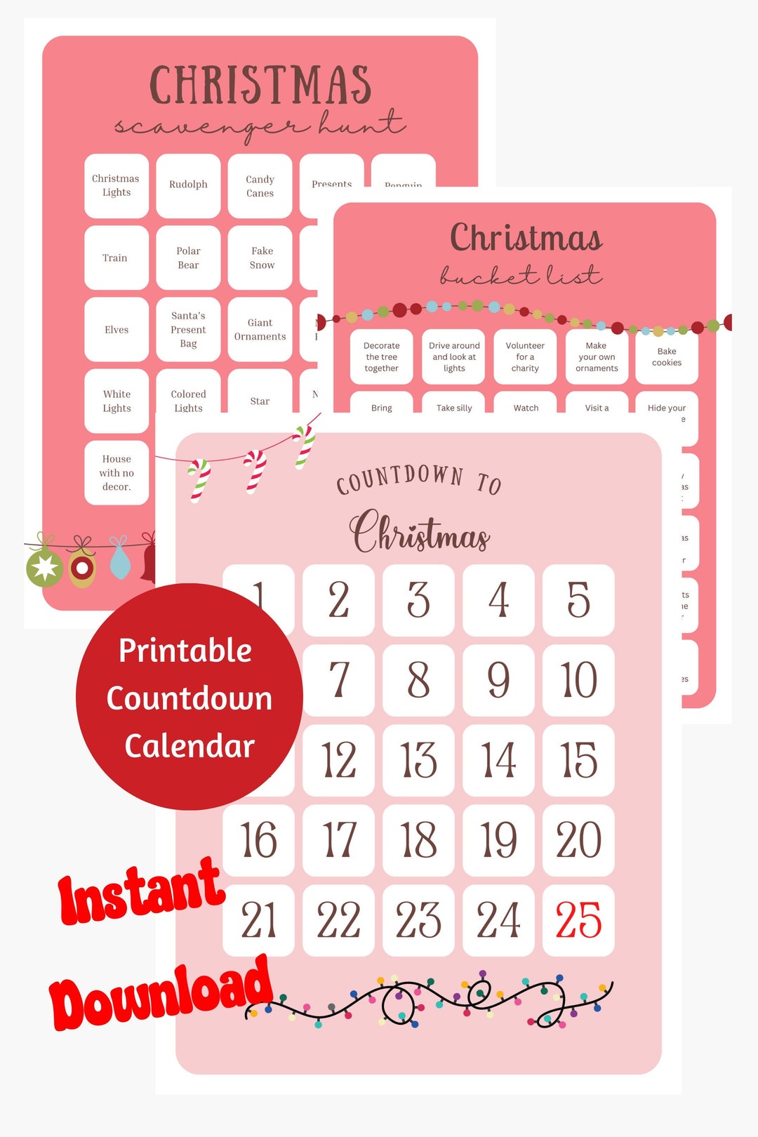 Christmas Countdown Chart for Kids | Christmas Countdown Scavenger Hunt ...