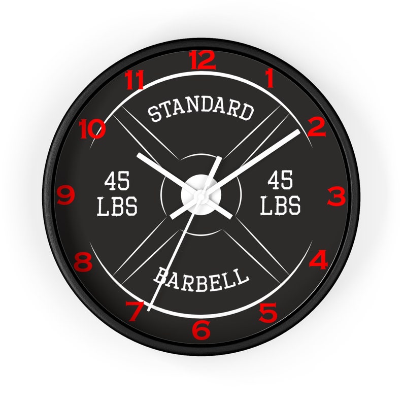 Barbell Wall Clock 45lb Barbell Weight Gym Clock Wall Clock Red Numbers ...