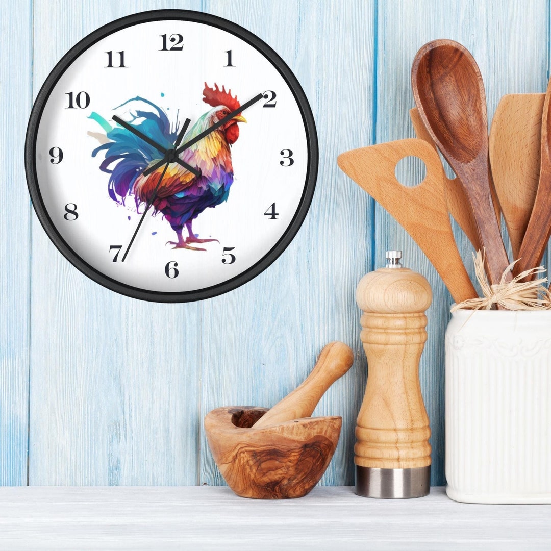 Vibrant Chicken Wall Clock, Farmhouse Kitchen Clock, Funny Chicken Gift ...