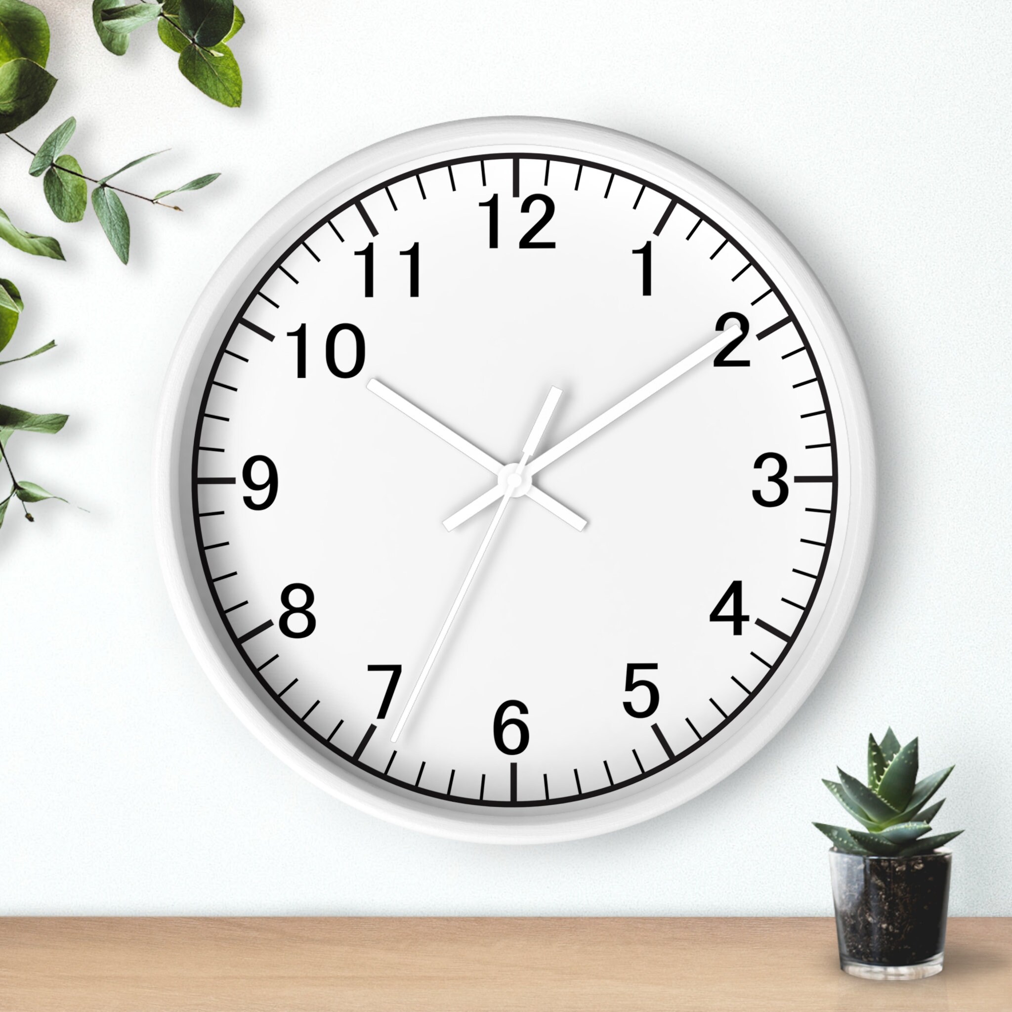 White Analog Wall Clock, Wood Frame, Battery Operated With Silent ...