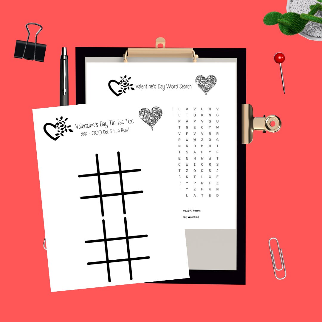 Valentine's Day Word Search & Tic Tac Toe Word Search Printable ...