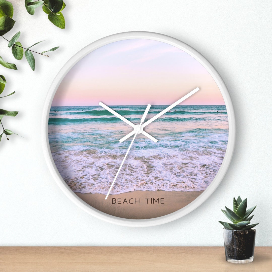 Beach Time Wall Clock With Stunning Sunset Scene, Beach Theme Clock ...