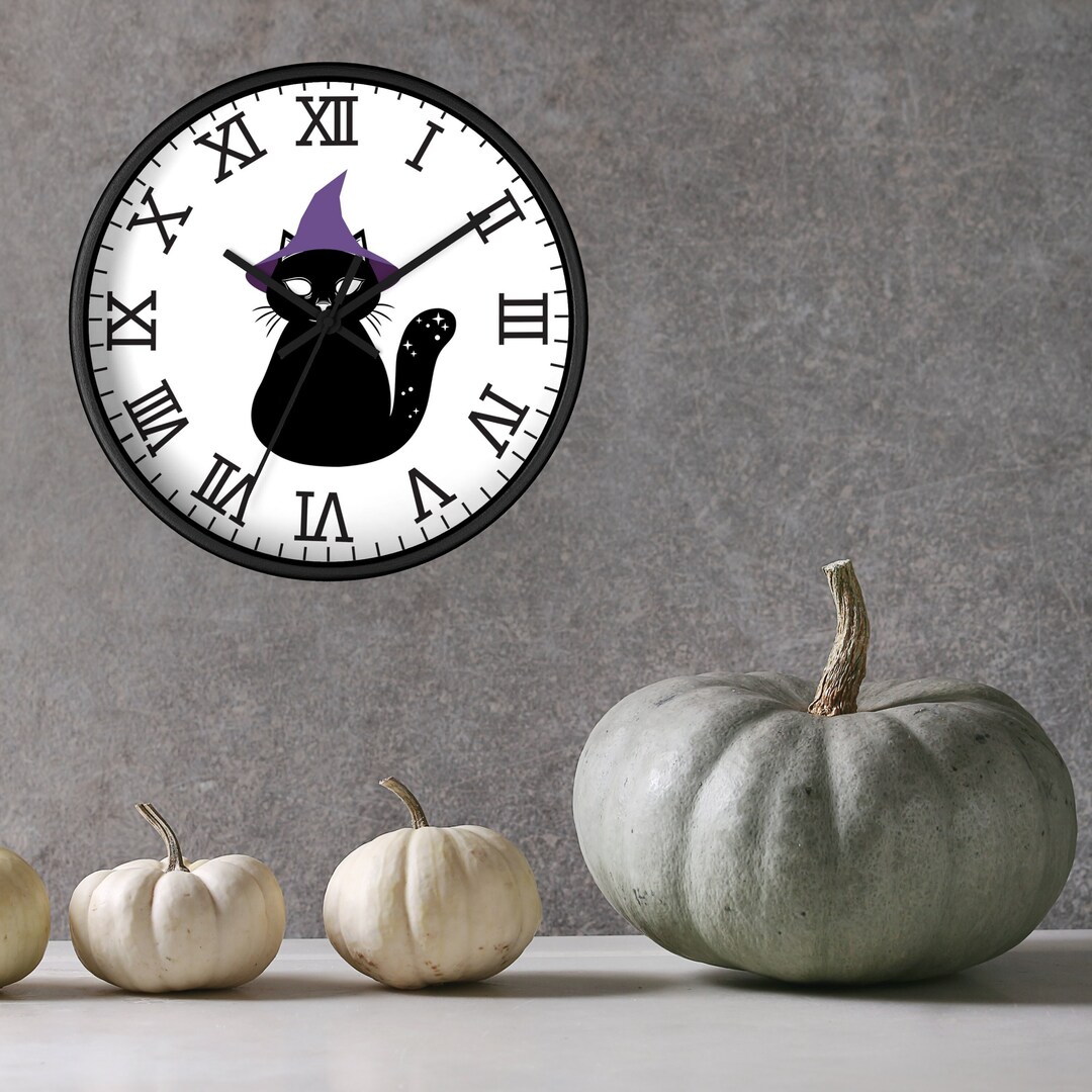Spooky Black Cat Analog Wall Clock Wood Frame Battery - Etsy