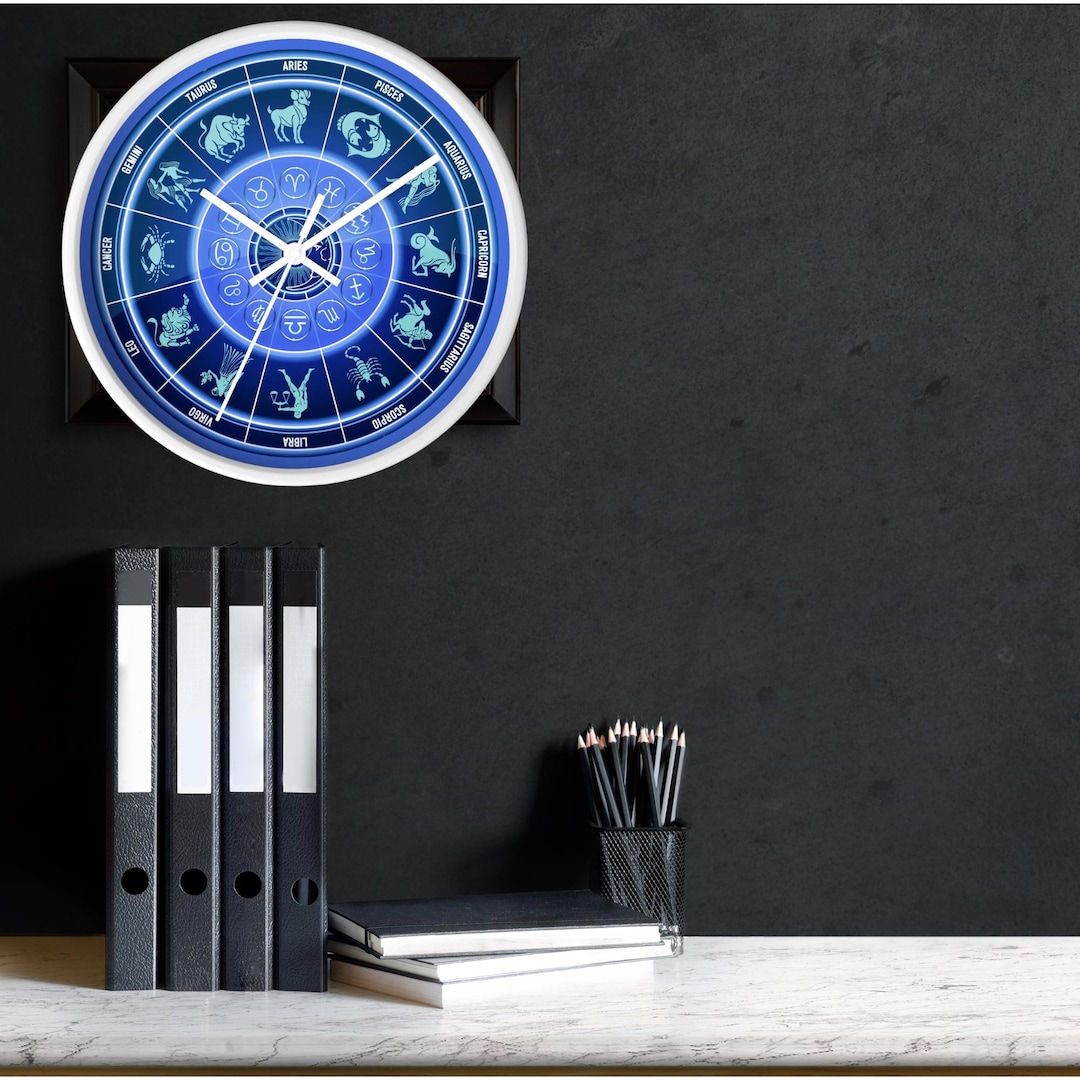 Blue Zodiac Astrological Signs Wall Clock, Horoscope Home Decor ...
