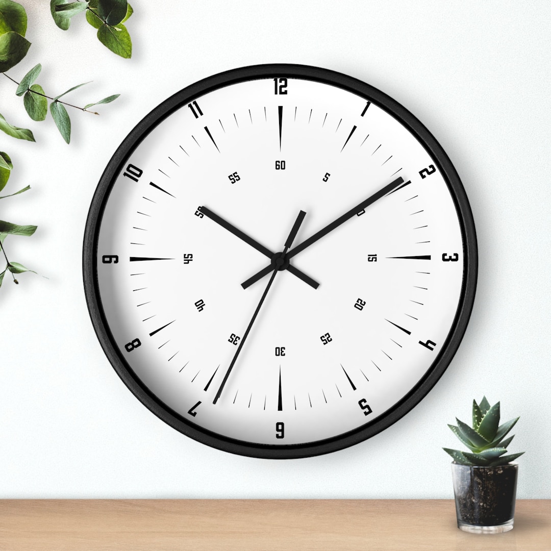 Black Analog Wall Clock, Black Wood Frame, Battery Operated, Silent ...